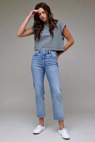 [TRACEY] Medium Dark Clean Stretch 28" Inseam Straight – HIDDEN JEANS